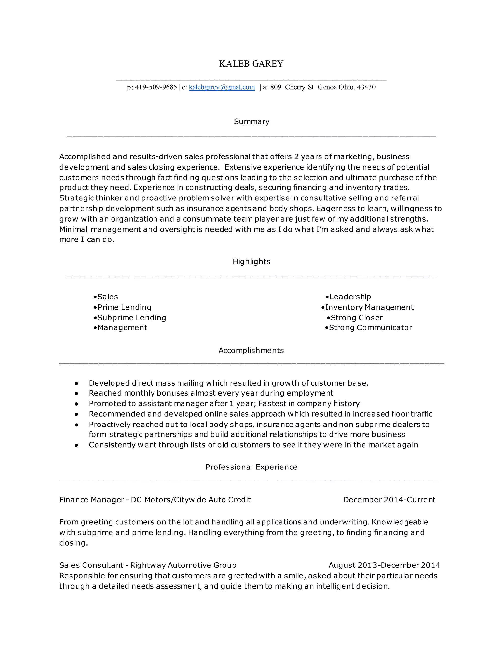 resume | DOCX | Sales | Business