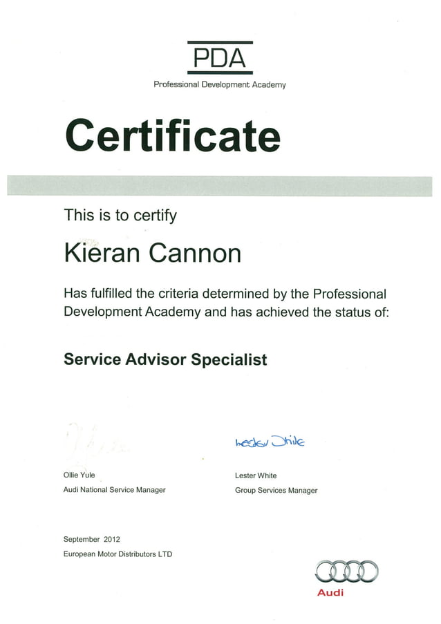 Audi PDA Certificate | PDF