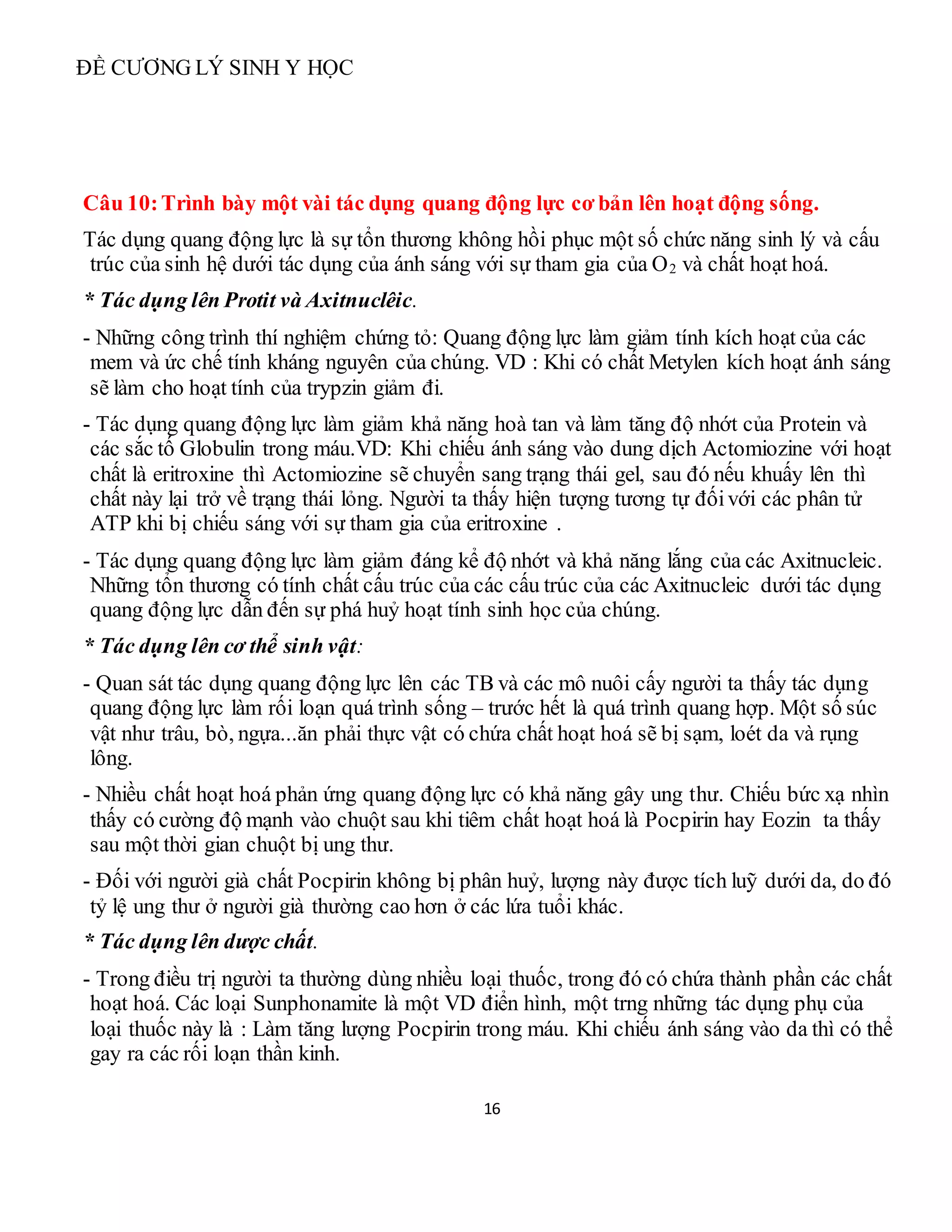 Đề cương Lý Sinh Y Học - ĐHYD Thái Nguyên (pdf) | PDF