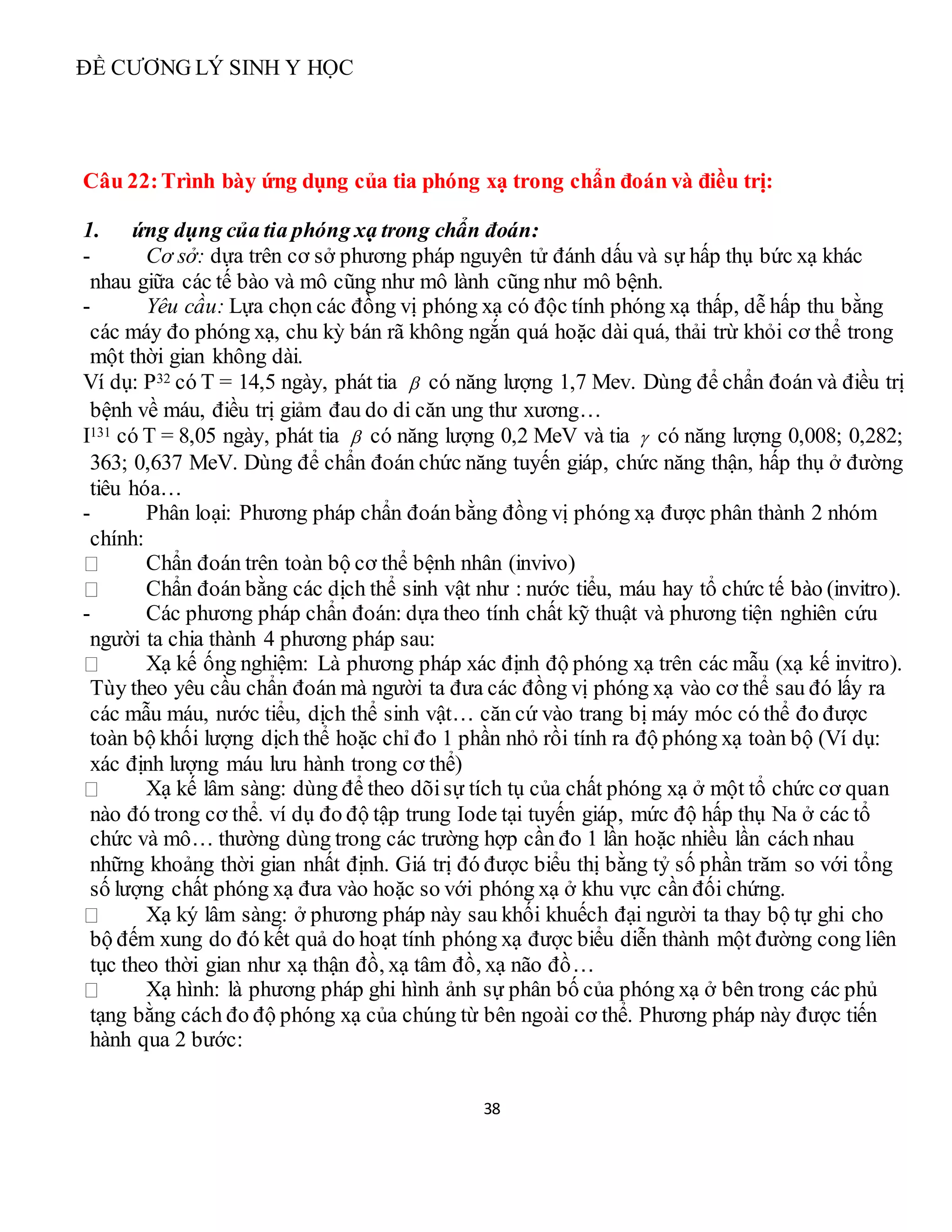 Đề cương Lý Sinh Y Học - ĐHYD Thái Nguyên (pdf) | PDF