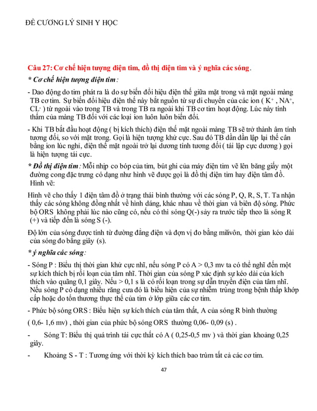 Đề cương Lý Sinh Y Học - ĐHYD Thái Nguyên (pdf) | PDF