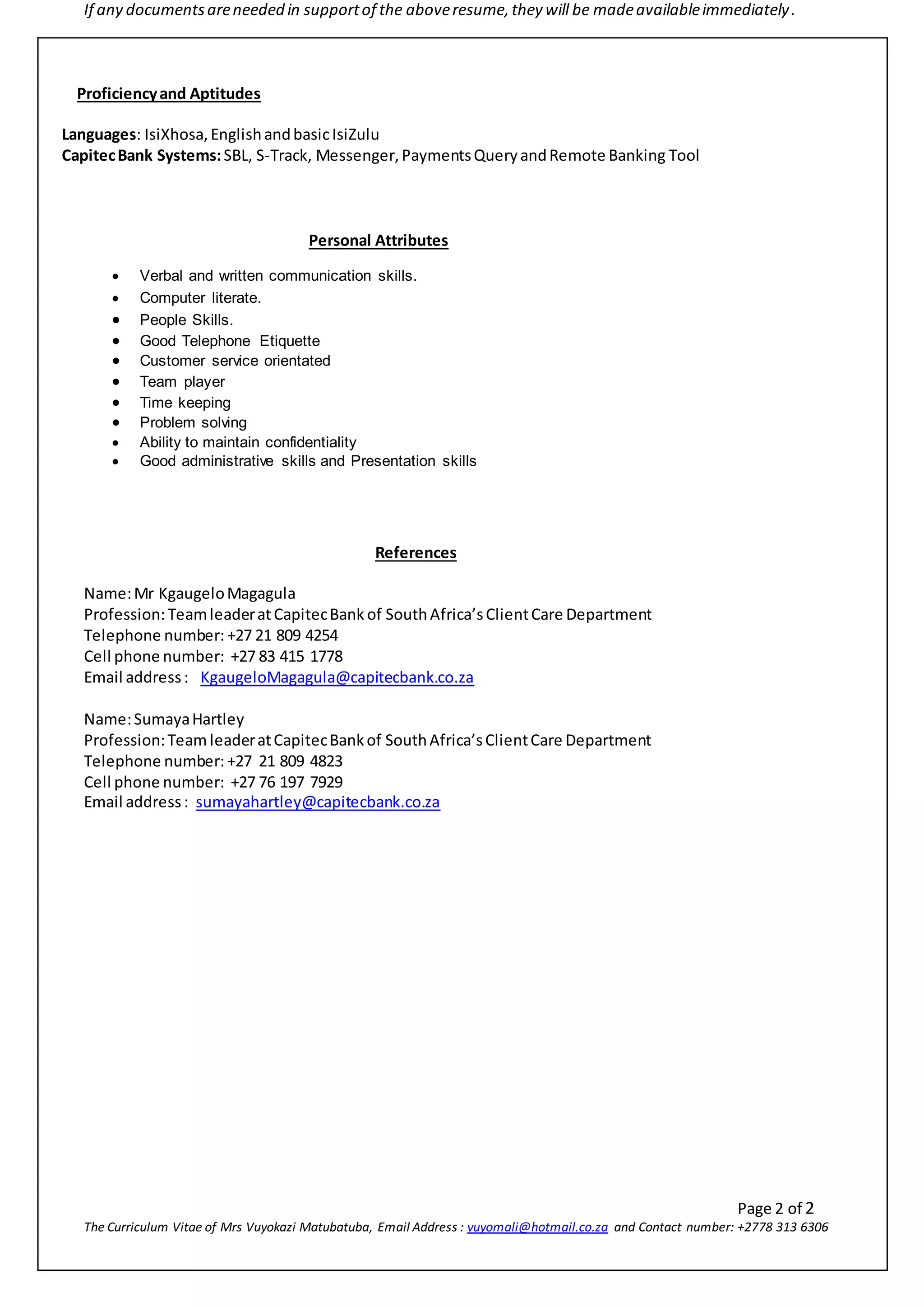 Mrs Mtubatuba CV | DOCX