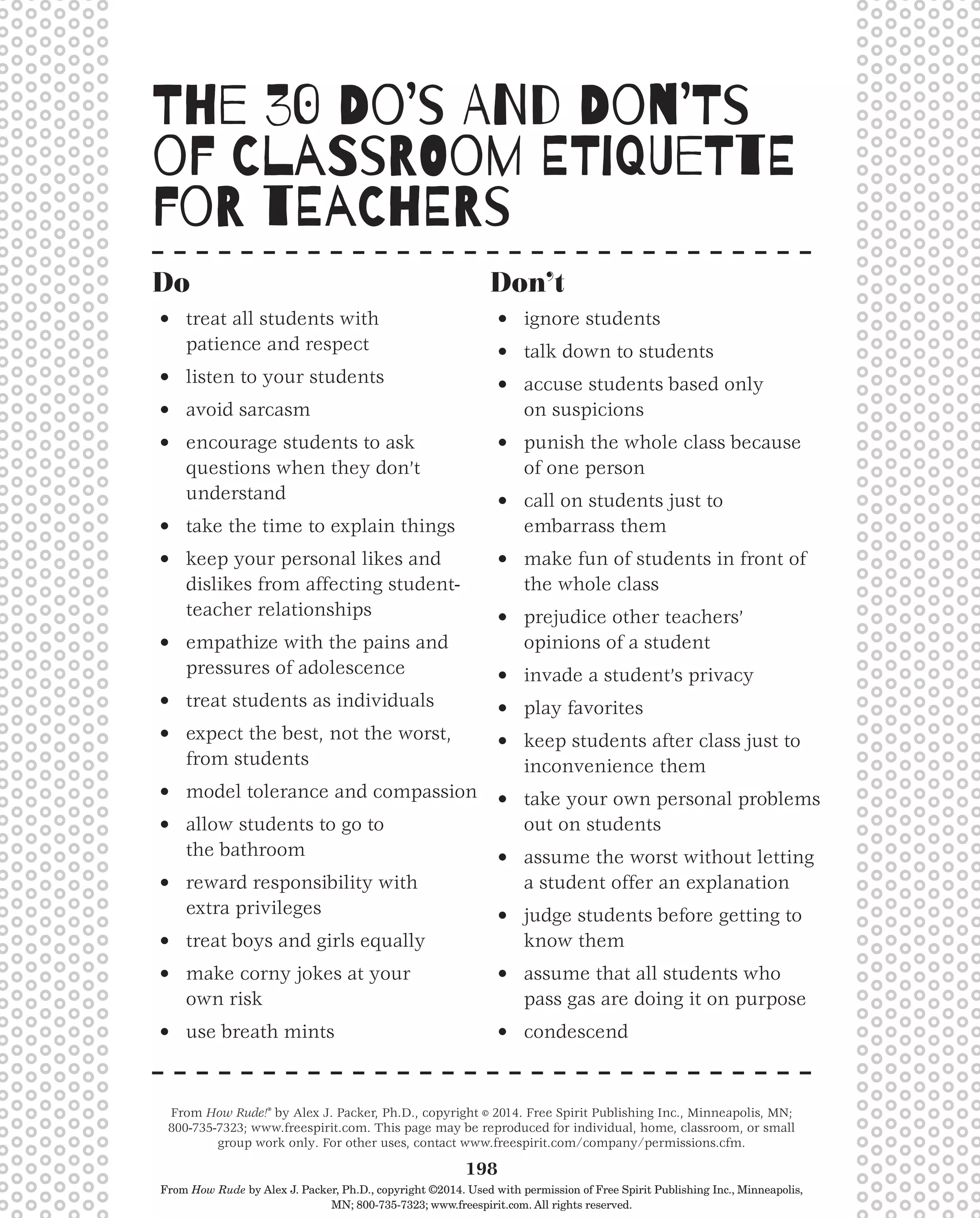 30 Classroom Ettiquette for Teachers and Students | PDF