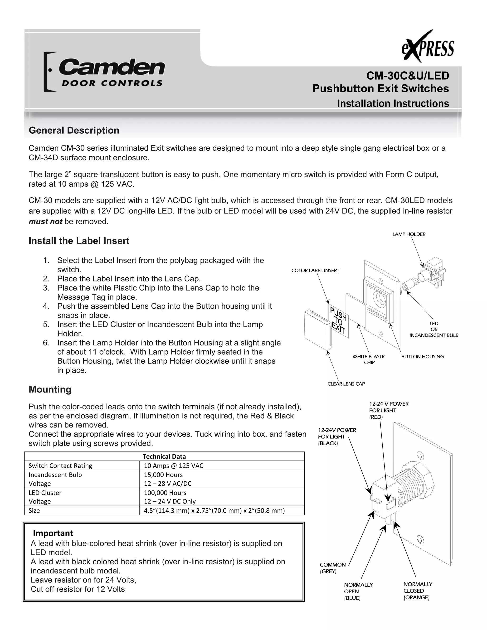 Camden 30CLED Instruction Manual | PDF