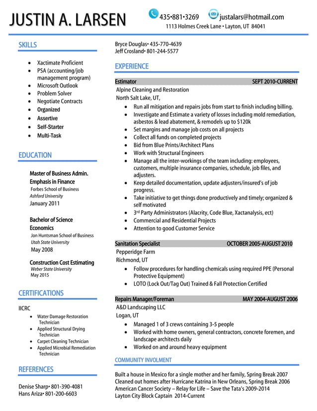JUSTIN LARSEN Resume 5-3-15 | PDF