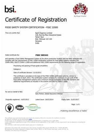 Spell Organics Limited - FSSC | PDF