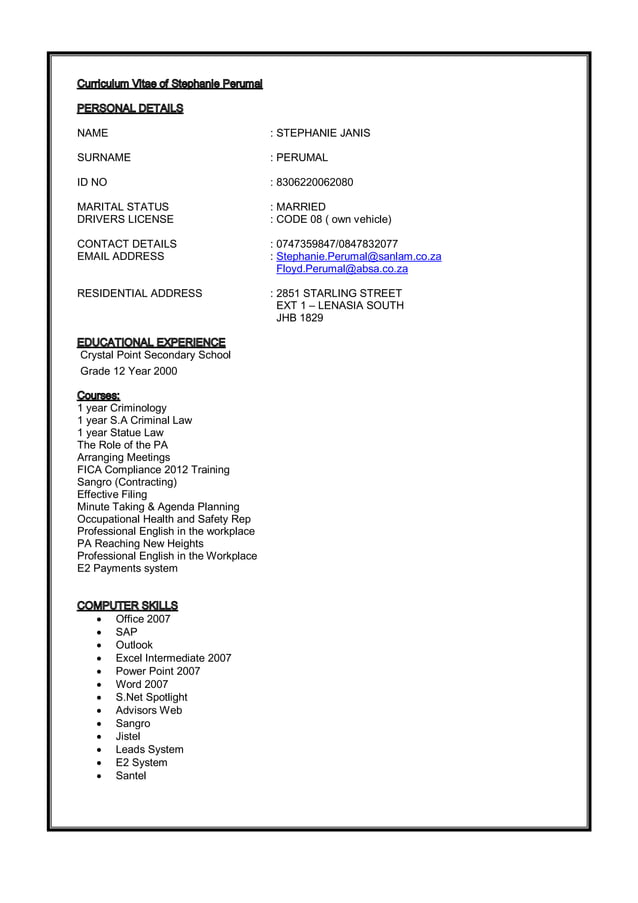 Stephanie CV | PDF | Resume Writing and Advice | Job Search