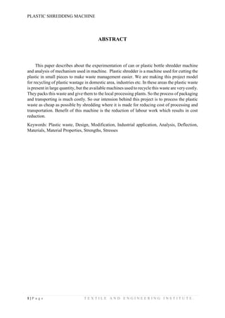 PLASTIC SHREDDING MACHINE | PDF