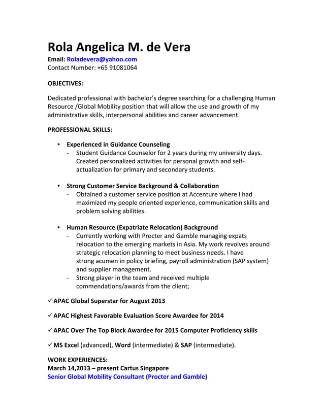 Rola Angelica De Vera-CV | PDF