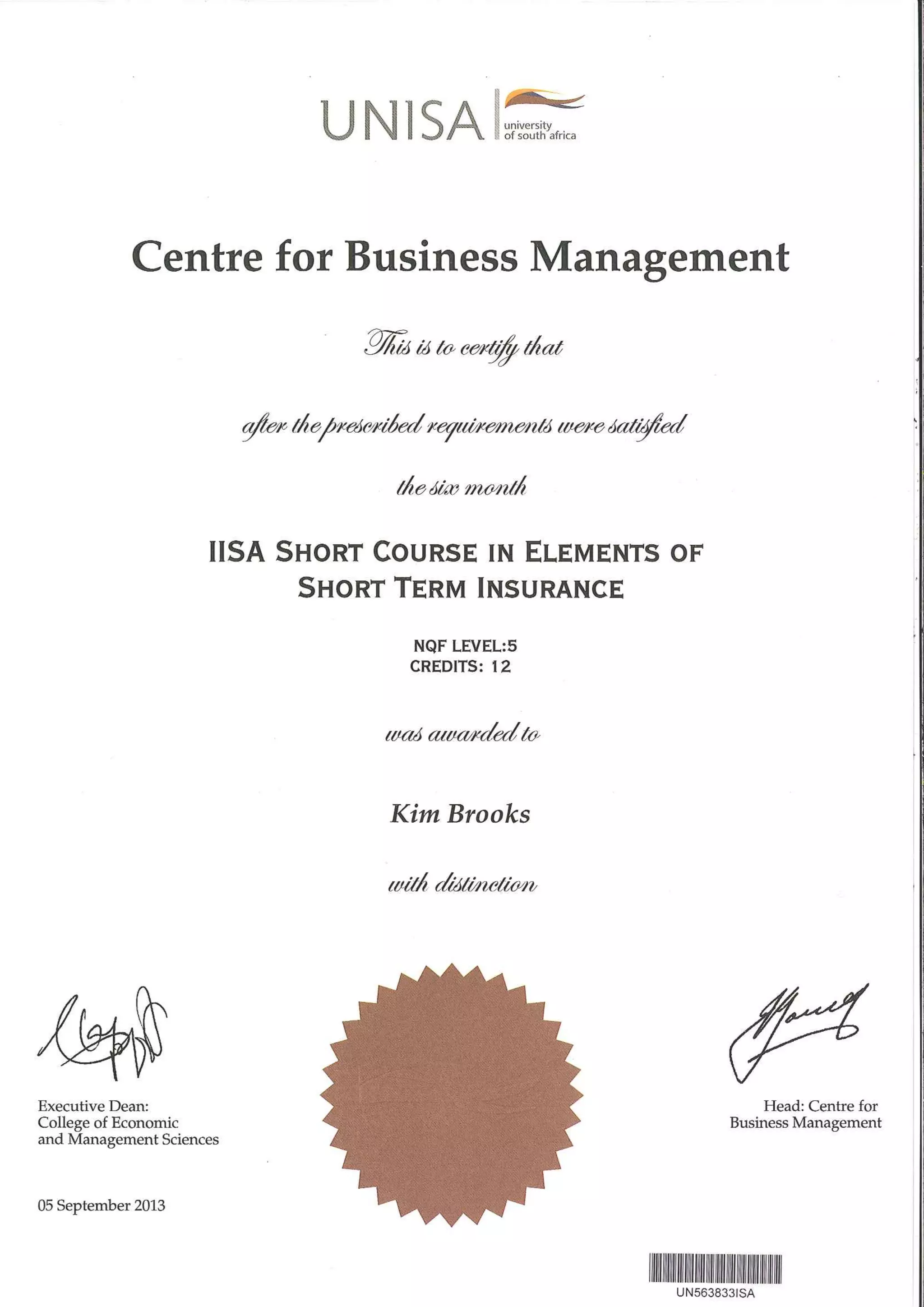 UNISA Certificate | PDF