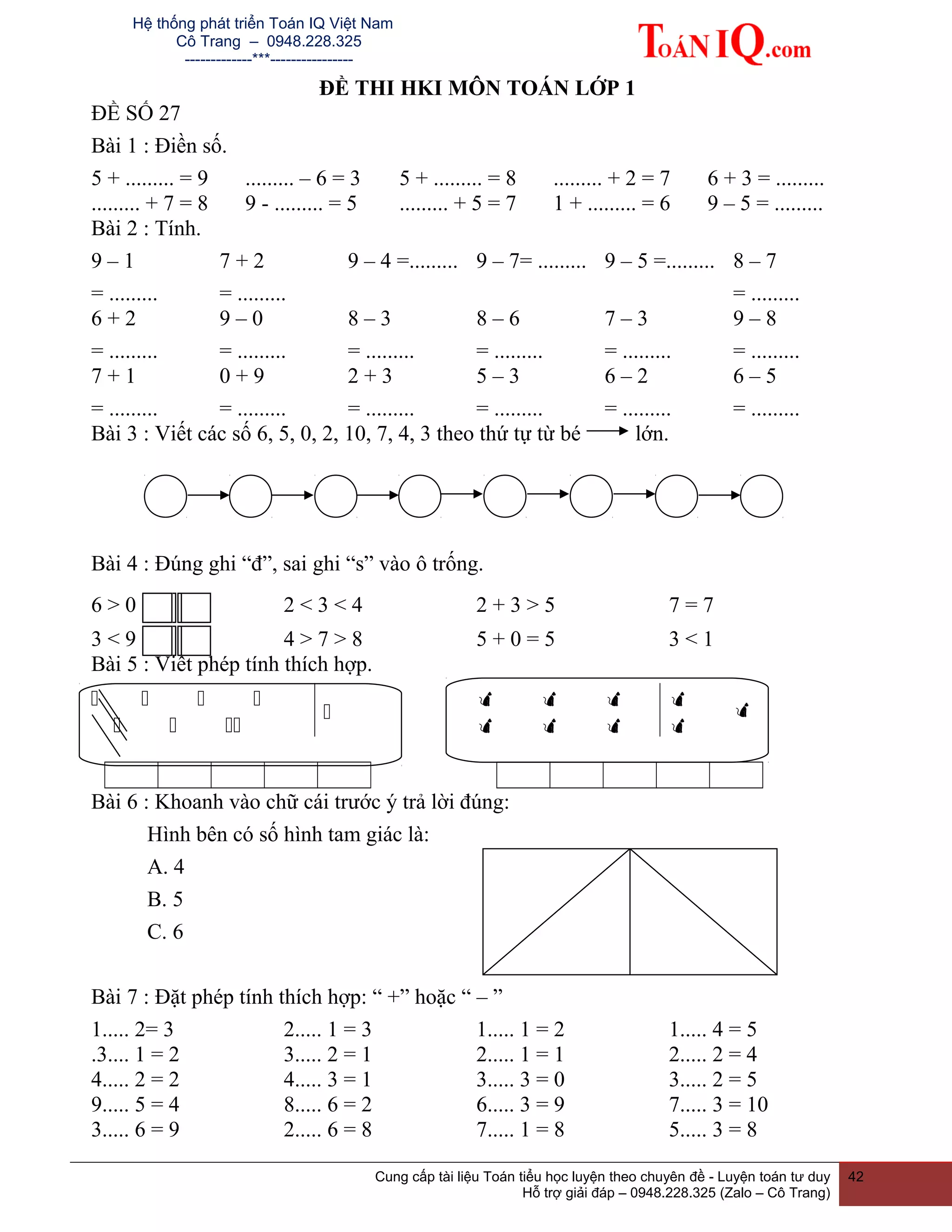 30 ĐỀ ÔN THI CUỐI KÌ 1 - TOÁN 1 | DOC