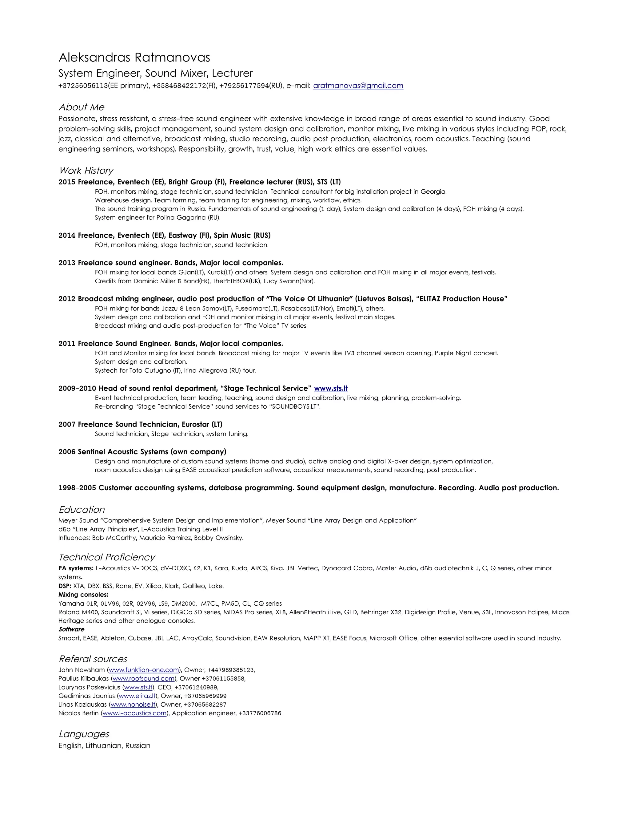 Aleksandras Ratmanovas CV EN rev11 | PDF
