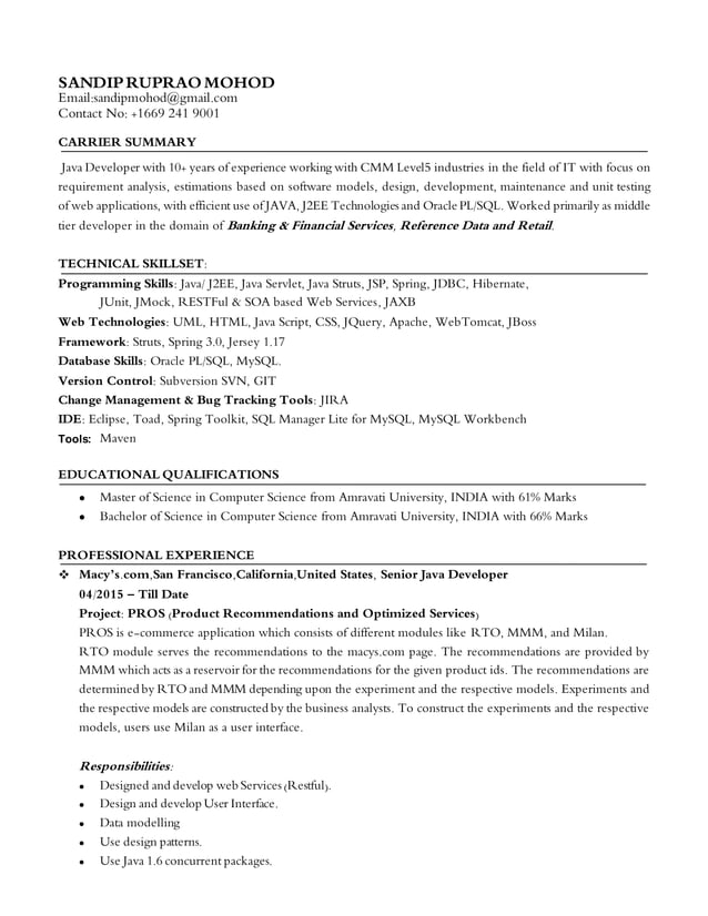 Resume_Sandip_Mohod_Java_9_plus_years_exp | PDF