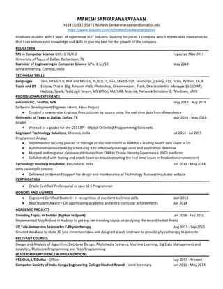 Mahesh Sankaranarayanan Resume | PDF