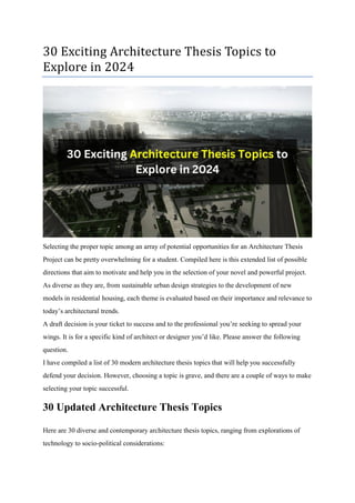 30 Exciting Architecture Thesis Topics to Explore in 2024. | PDF