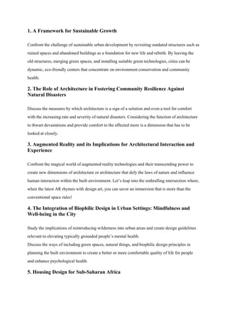 30 Exciting Architecture Thesis Topics to Explore in 2024. | PDF