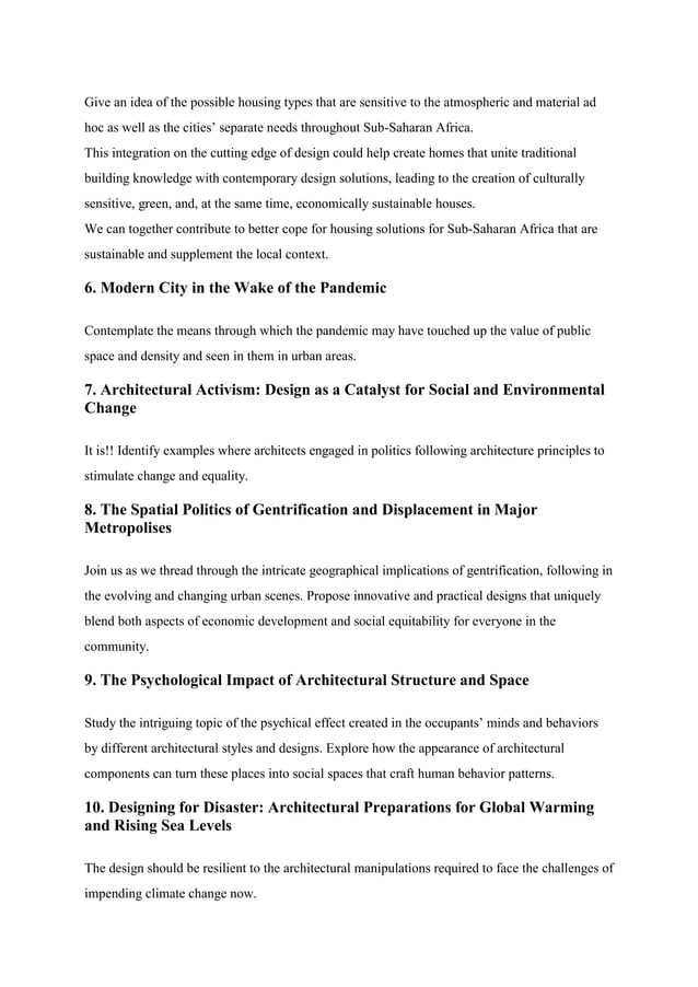 30 Exciting Architecture Thesis Topics to Explore in 2024. | PDF