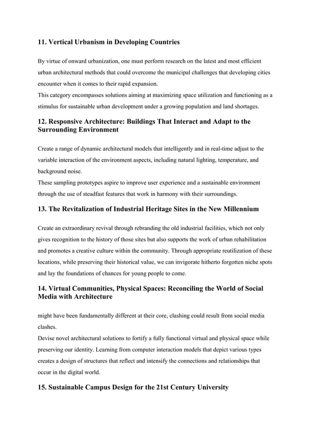 30 Exciting Architecture Thesis Topics to Explore in 2024. | PDF