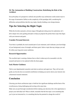 30 Exciting Architecture Thesis Topics to Explore in 2024. | PDF