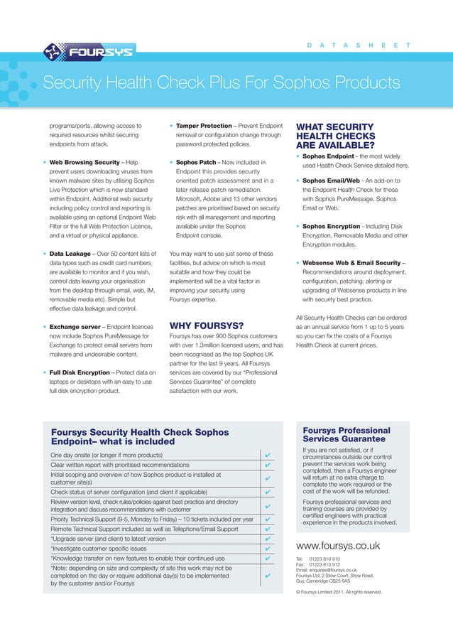 Sophos products - Health CheckPlus | PDF