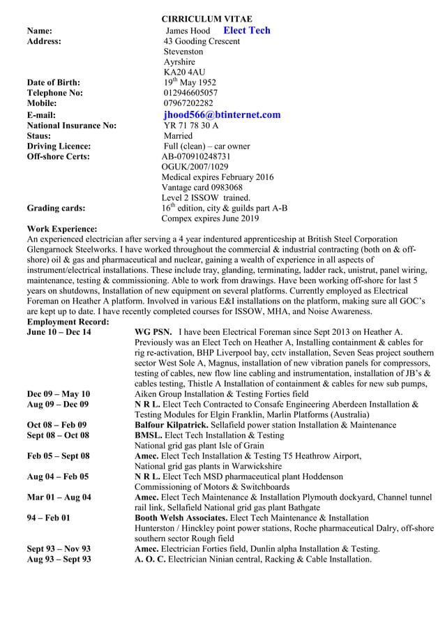 Jimmy's CV Dec 2014 | DOC | Power and Energy Industry | Industries