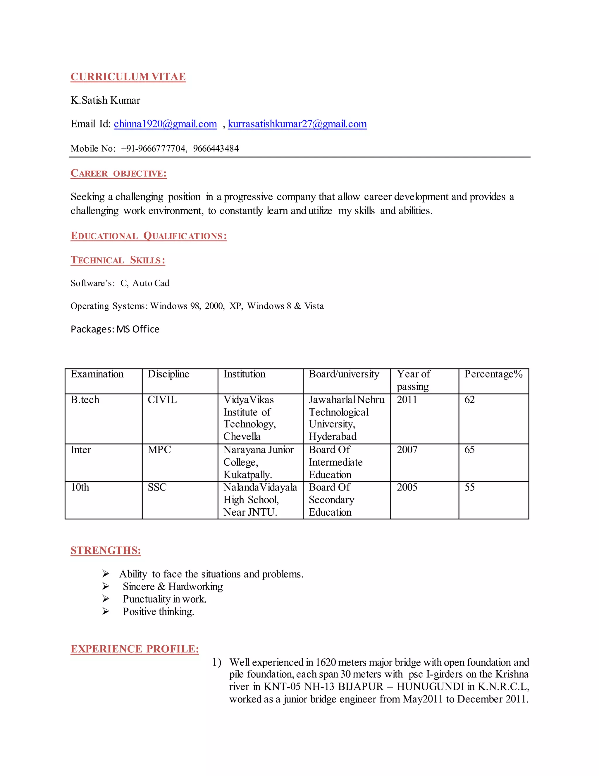 satih cv | DOCX | Civil Engineering Industry | Industries