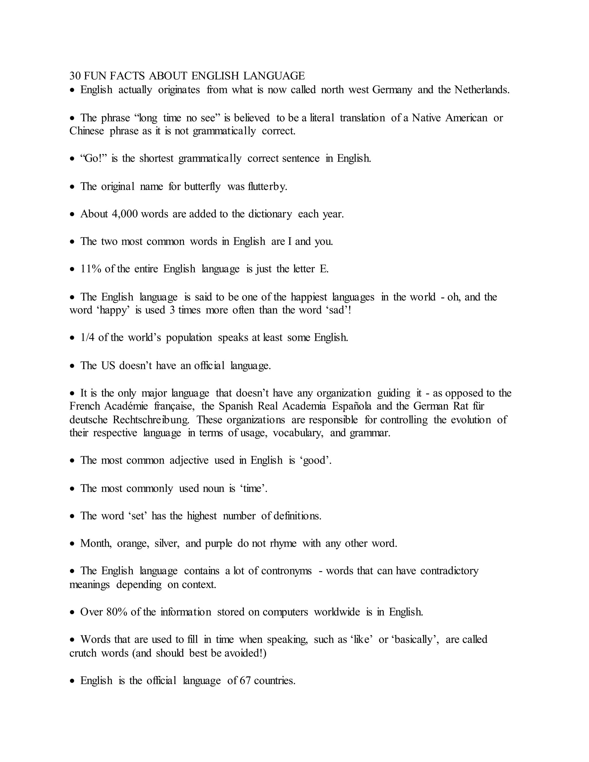 30 fun facts about english language | DOCX