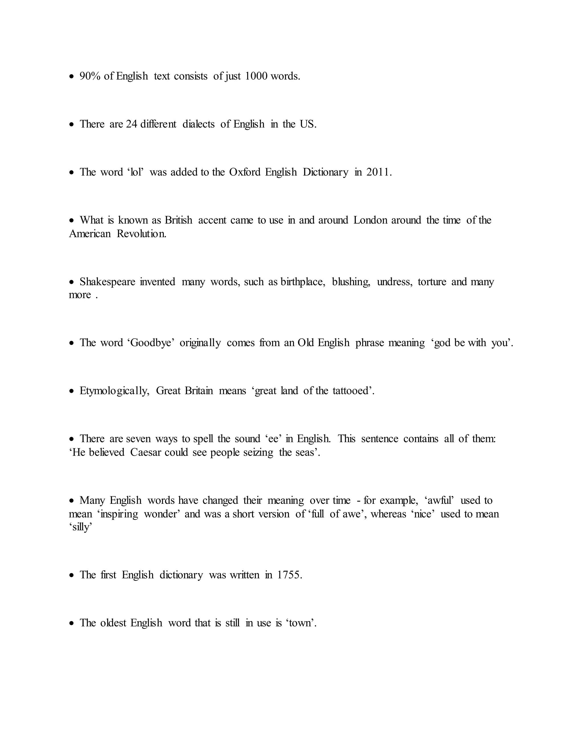 30 fun facts about english language | DOCX