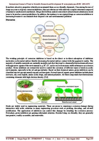 Green Inhibitors for Corrosion of Metals | PDF