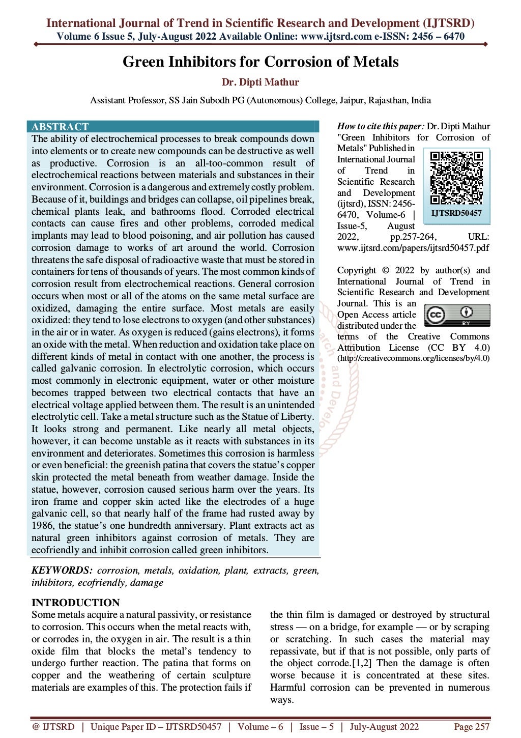 Green Inhibitors for Corrosion of Metals | PDF