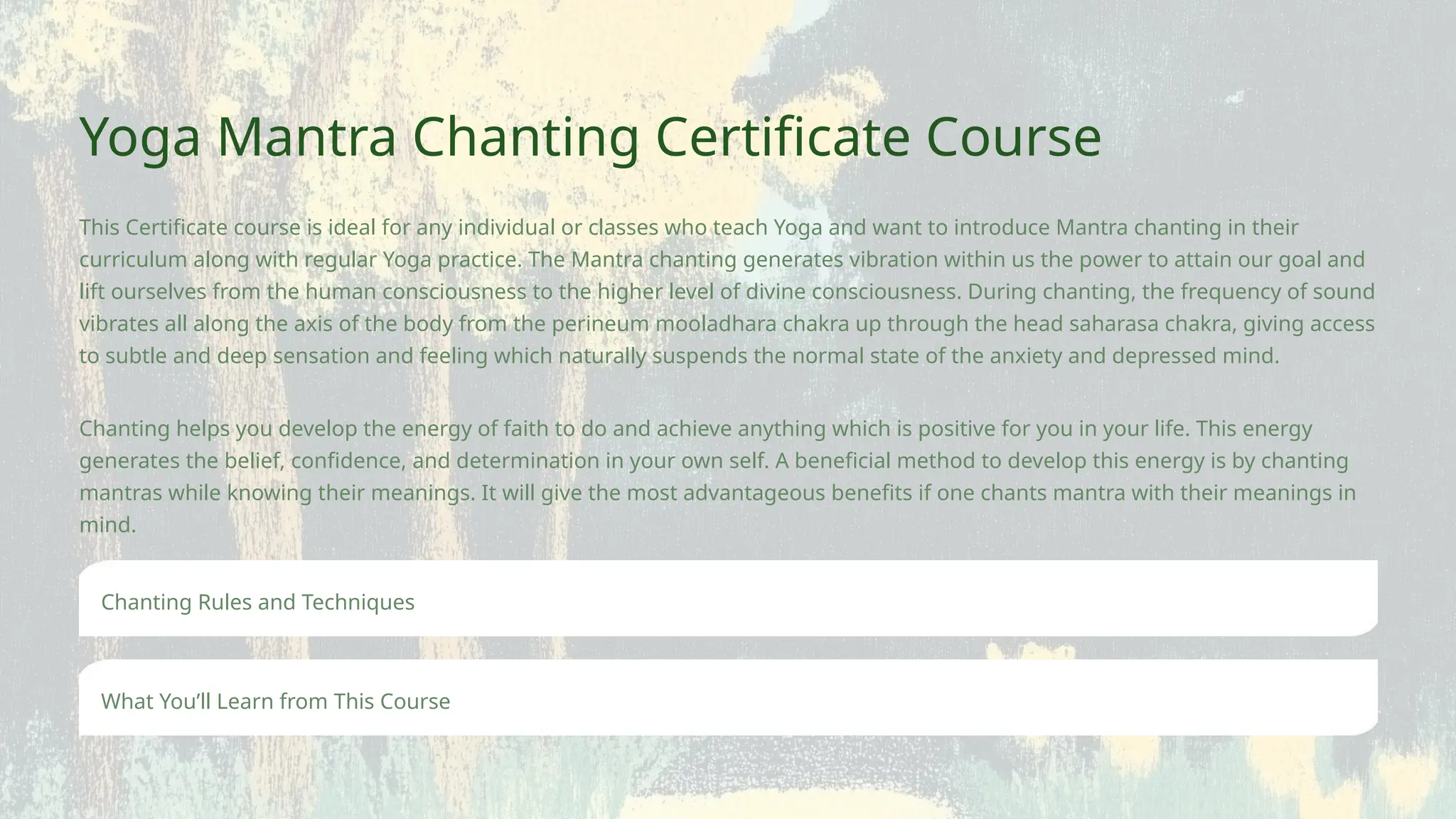 30 Hrs – Sanskrit Yoga Mantra Chanting Teacher trainng Certificate ...