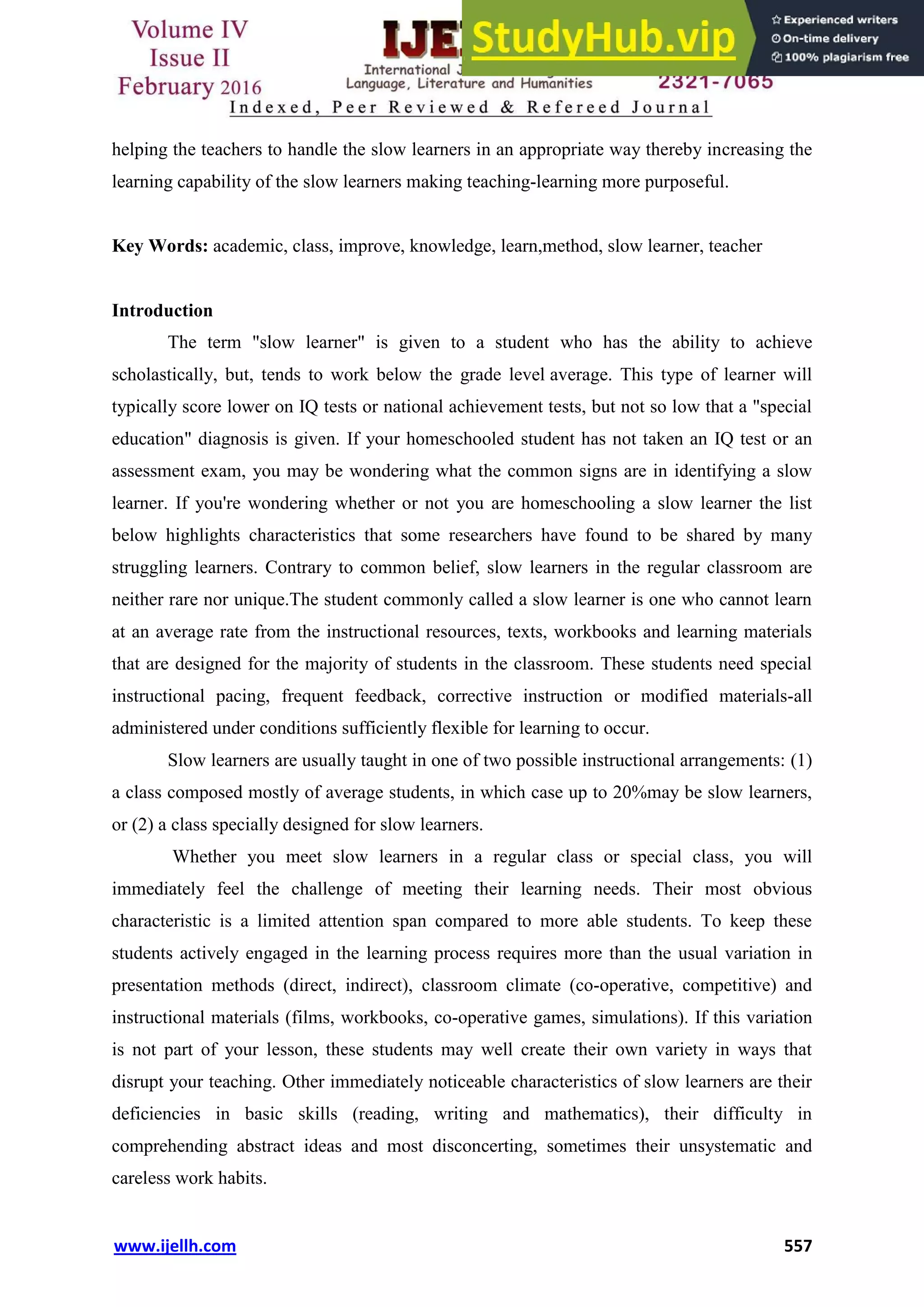 30 Methods To Improve Learning Capability In Slow Learners | PDF