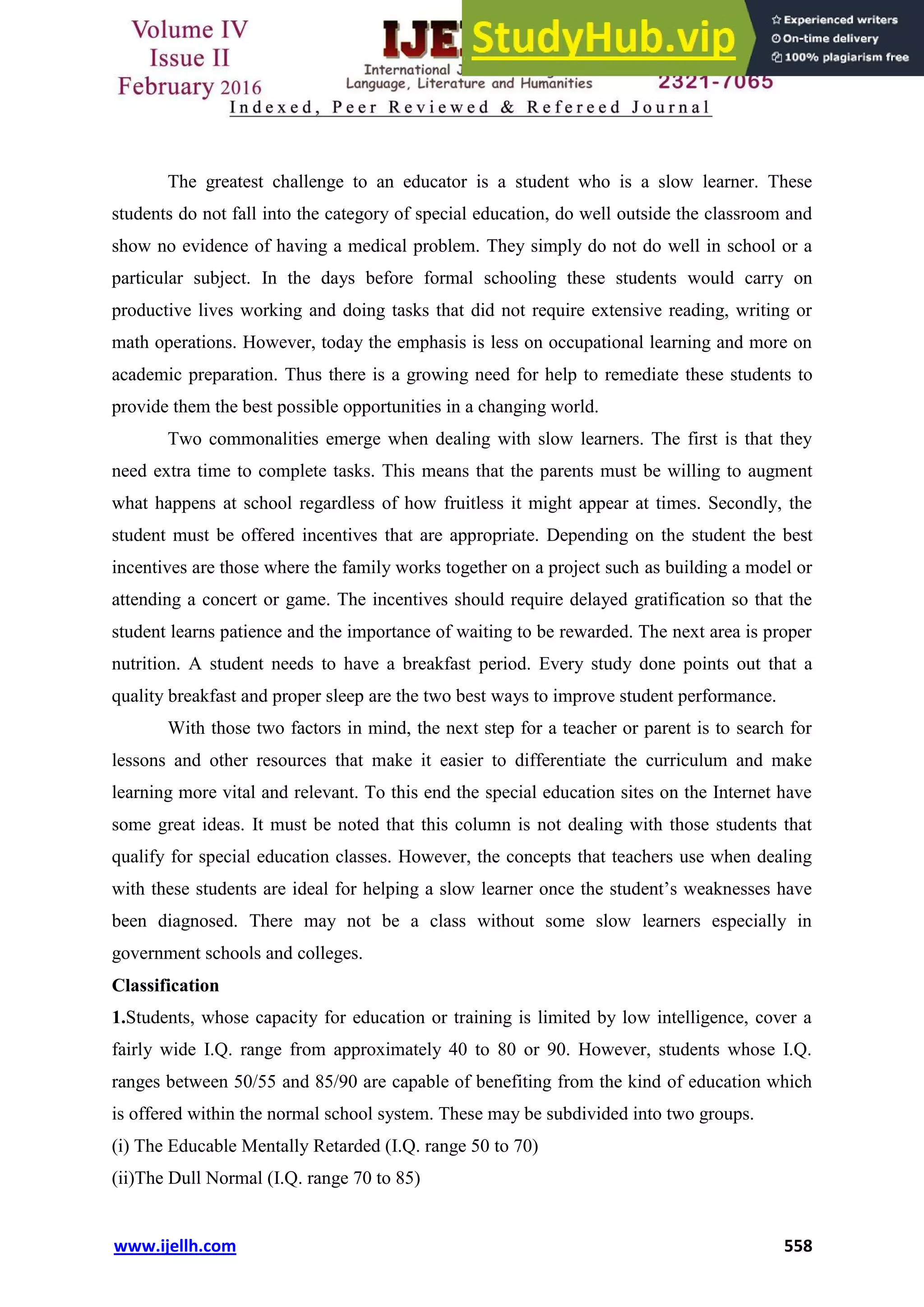 30 Methods To Improve Learning Capability In Slow Learners | PDF