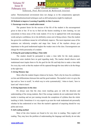 30 Methods To Improve Learning Capability In Slow Learners | PDF