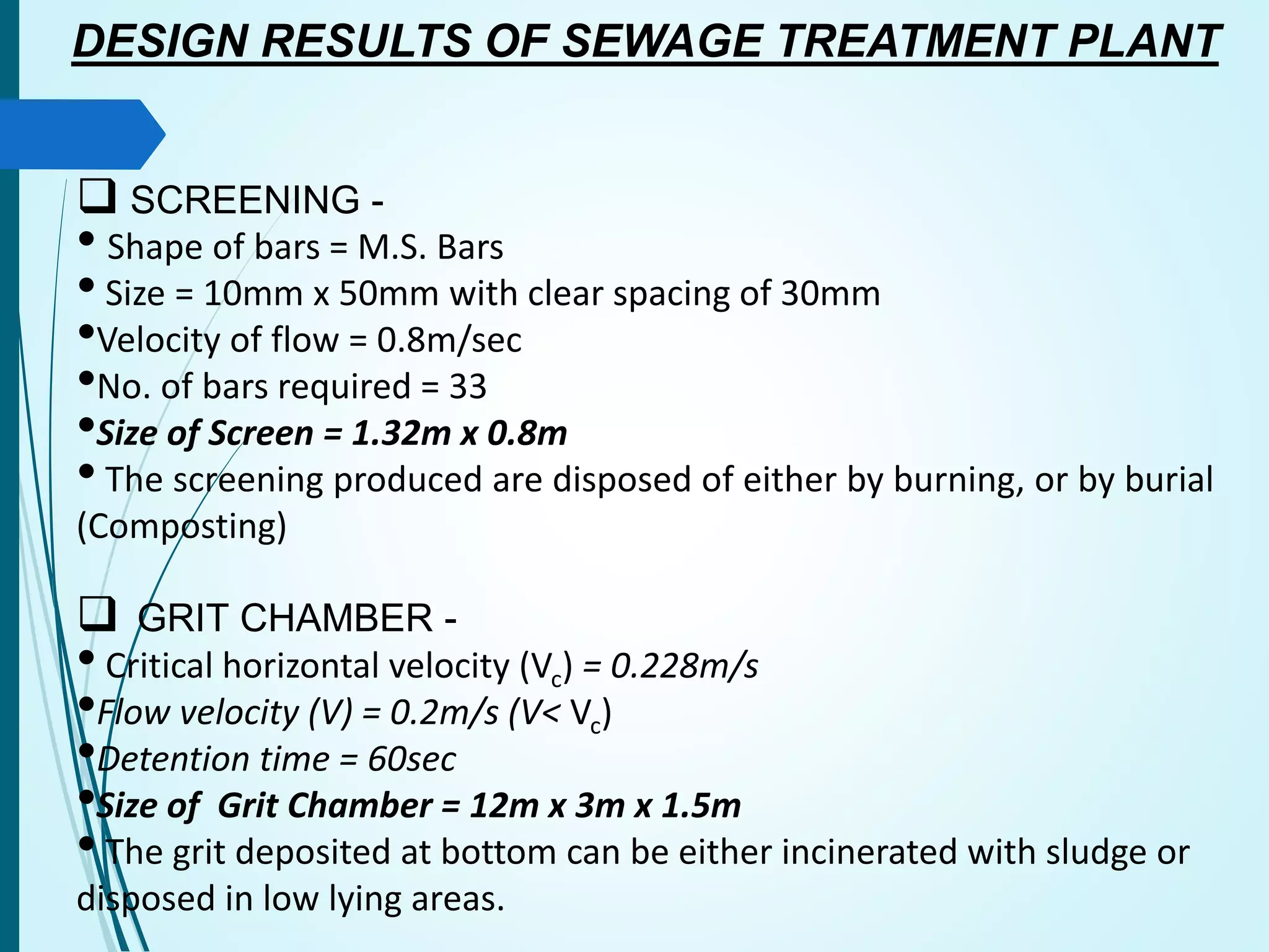 DESIGN OF A SEWAGE TREATMENT PLANT | PPTX