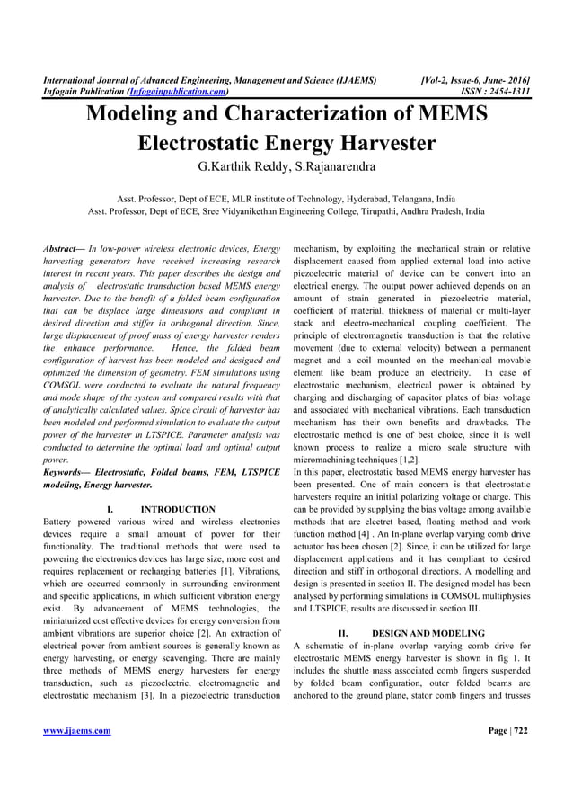Modeling And Characterization Of Mems Electrostatic Energy Harvester Pdf