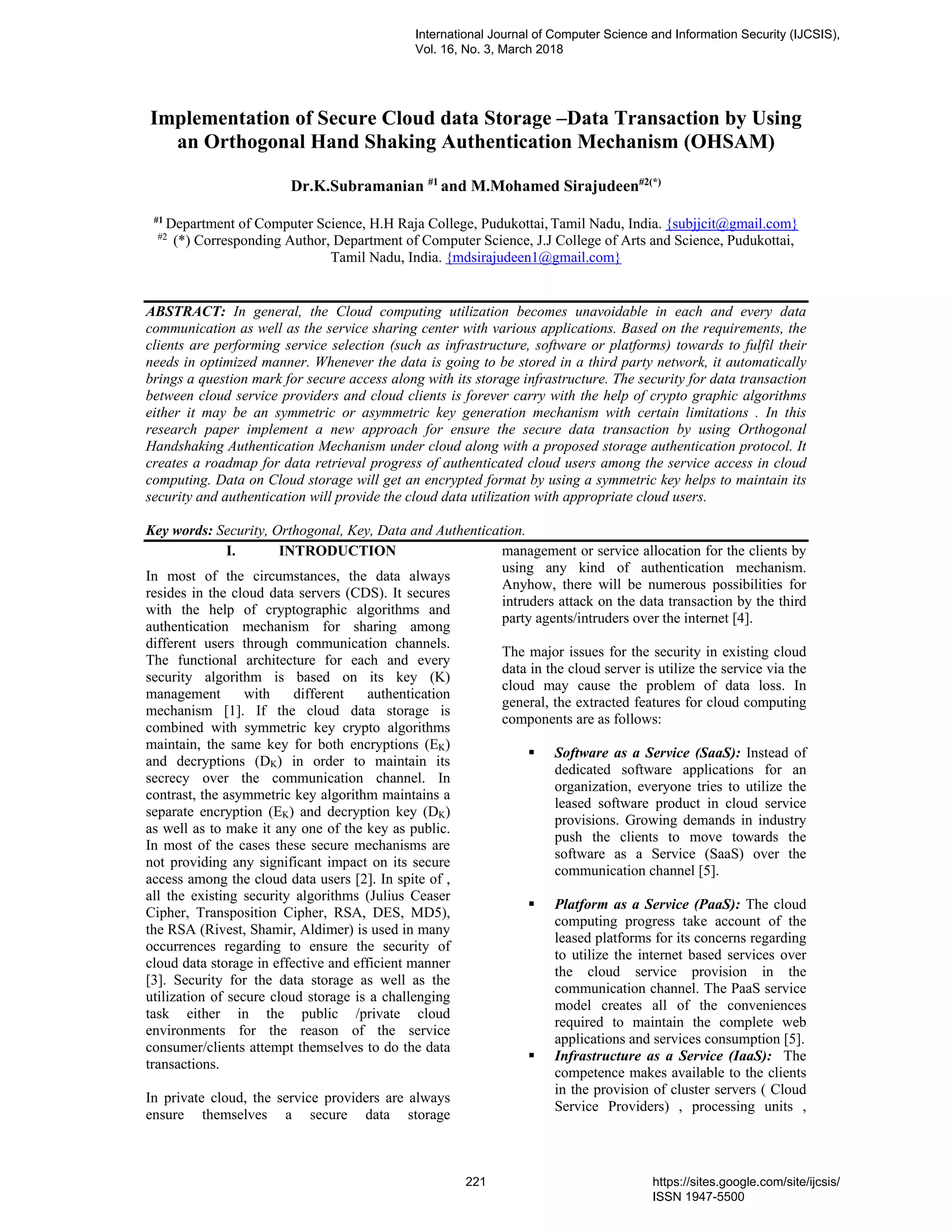 Implementation Of Secure Cloud Data Storage Data Transaction By Using An Orthogonal Hand
