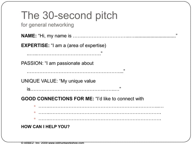 30 Second Pitch For General Networking | PPTX
