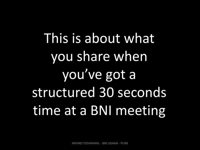 30 seconds presenation bni | PPTX | Resume Writing and Advice | Job Search