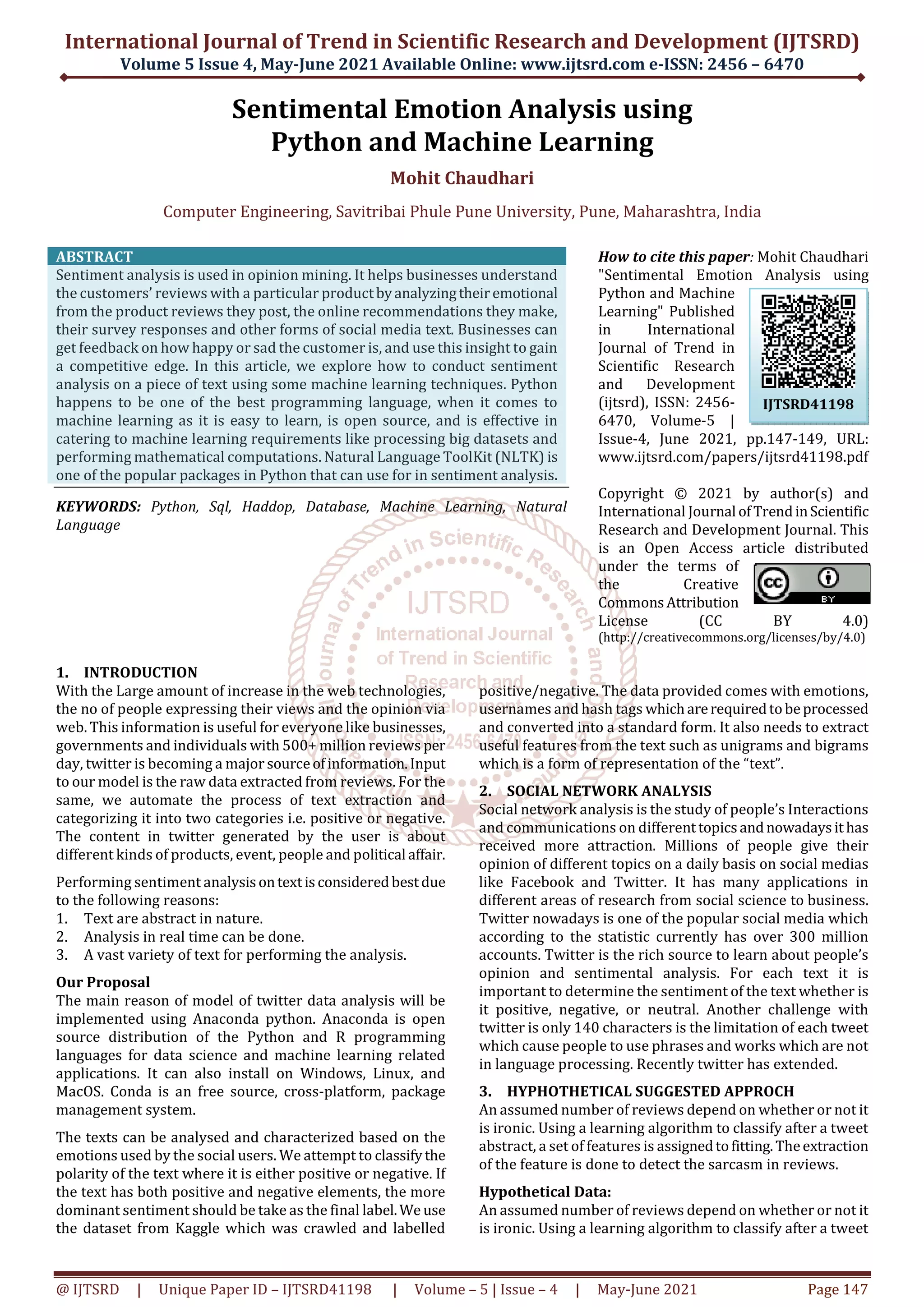 Sentimental Emotion Analysis Using Python And Machine Learning Pdf