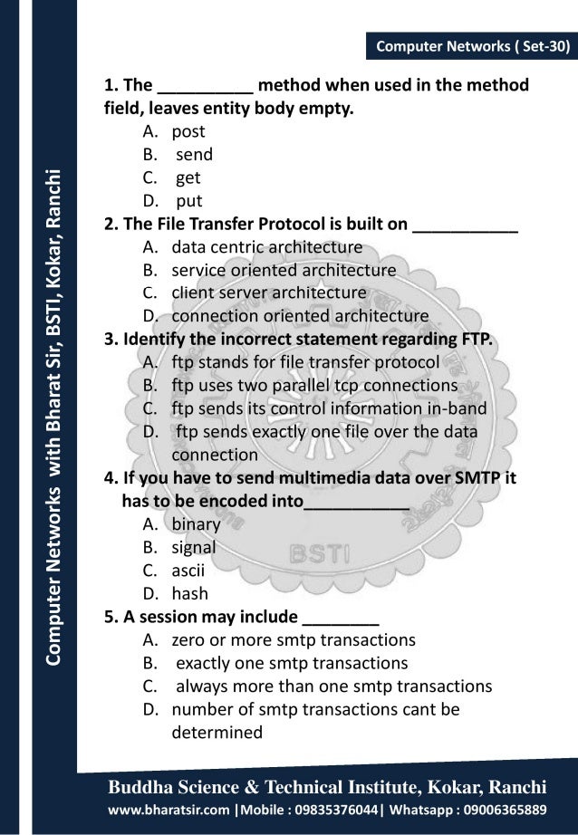BSTI-BharatSir : Computer Network , Set-30 | PDF | Computing ...