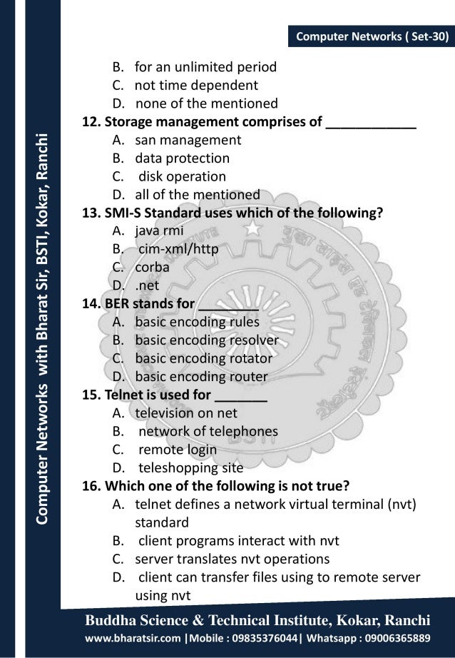 BSTI-BharatSir : Computer Network , Set-30 | PDF | Computing | Technology & Computing