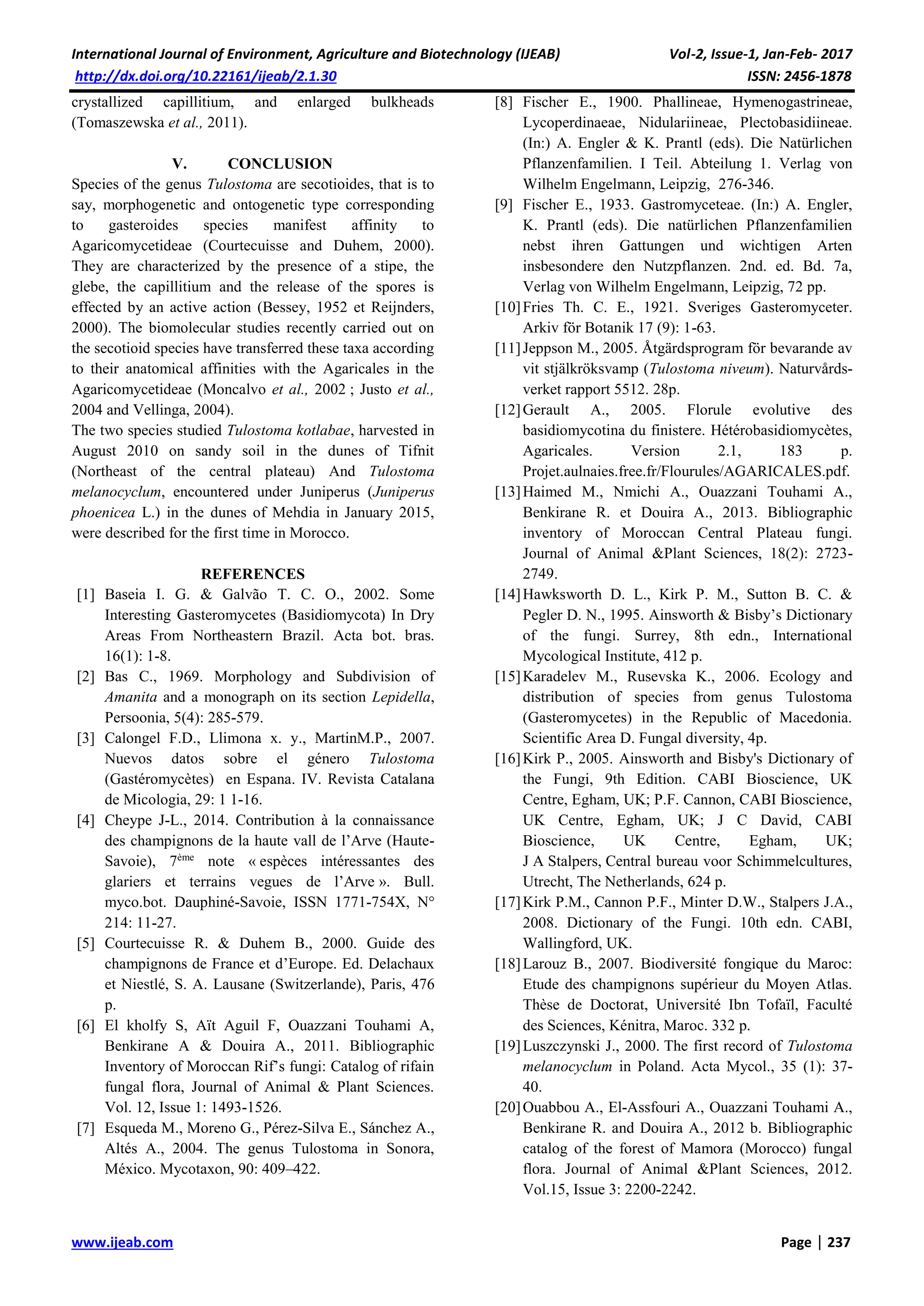 study of two fungal species of tulostoma genus encountered for the ...