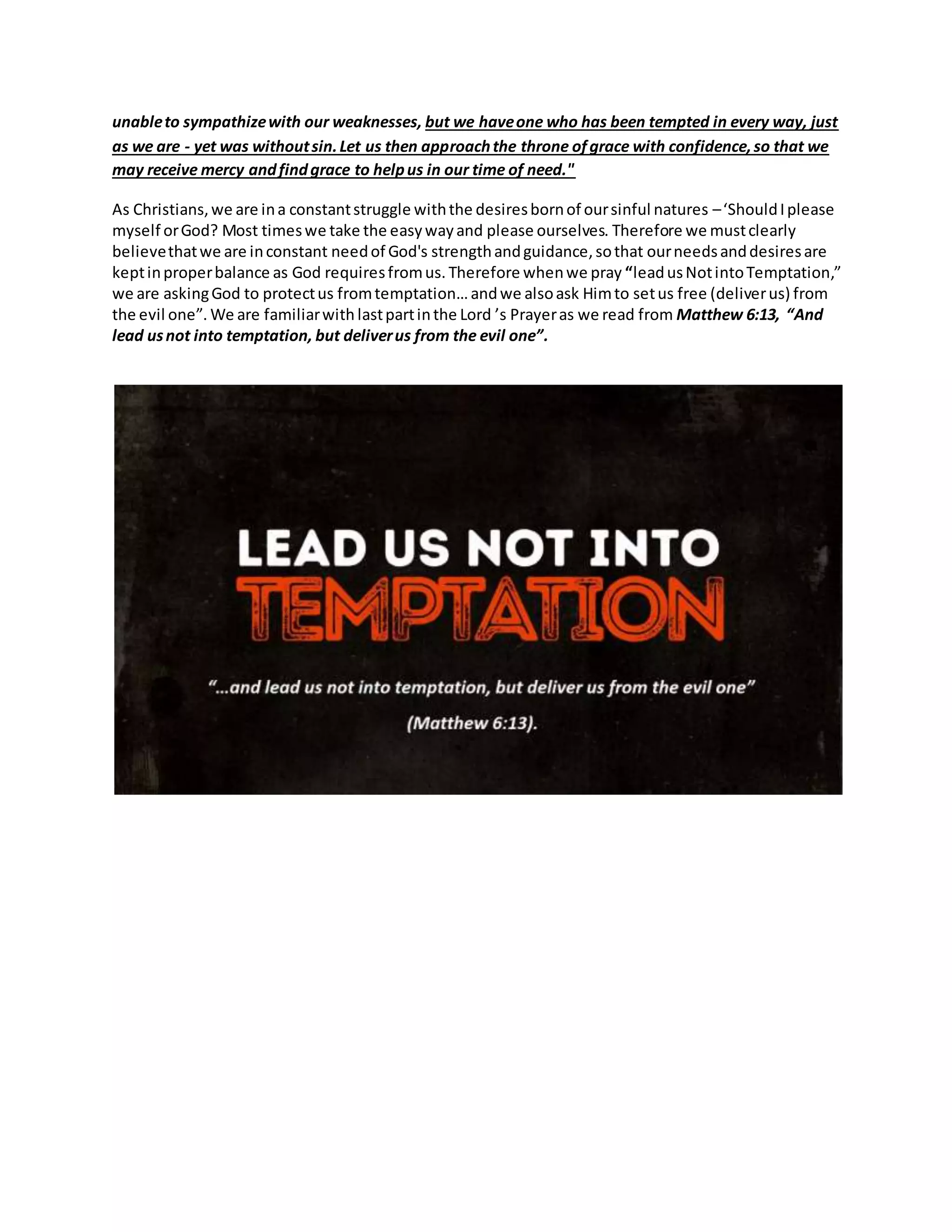 30th July 2016 - Lead us not into temptation... | DOCX