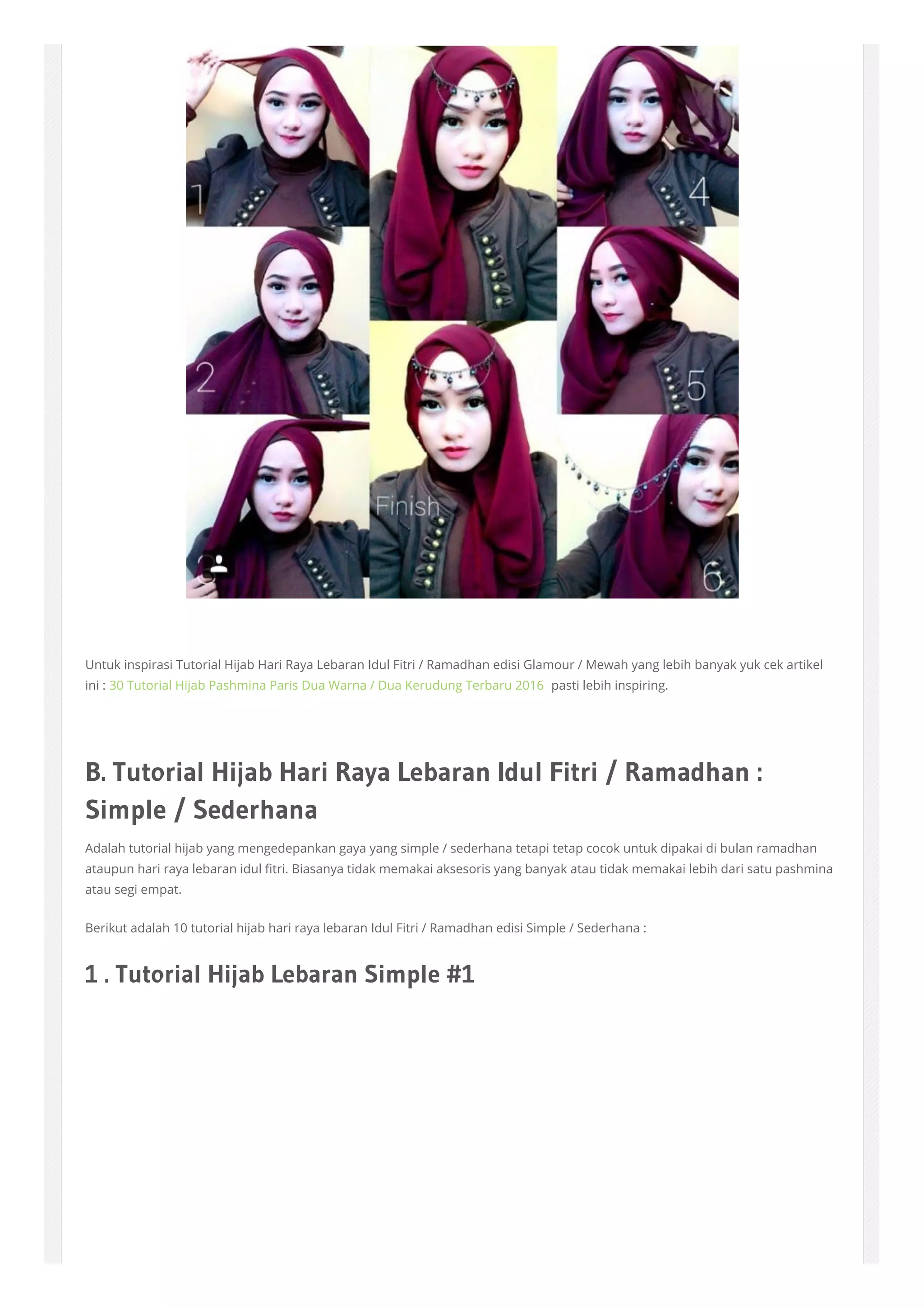 30 tutorial hijab hari raya lebaran idul fitri, ramadhan terbaru 2016 | PDF