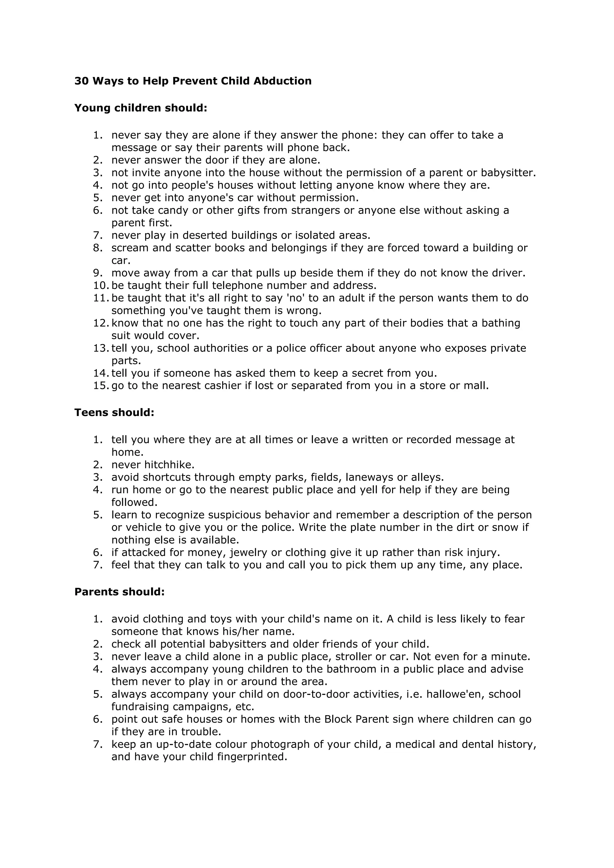 30 ways to help prevent child abduction | DOCX