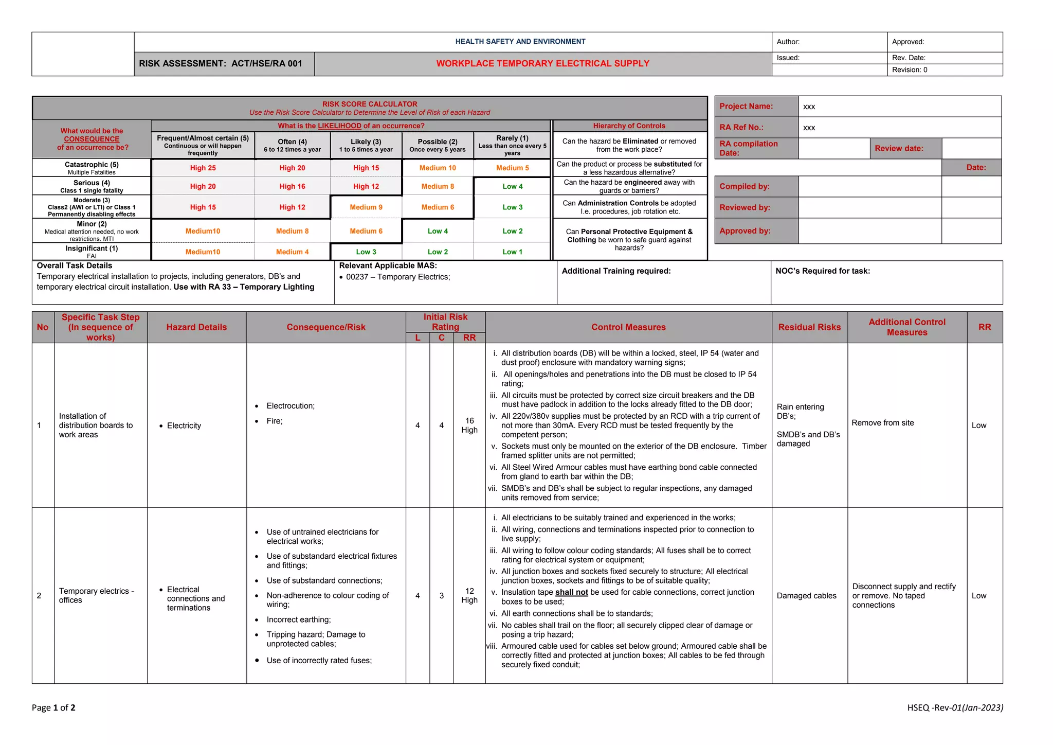 30 Workplace Temporary Electrical Supply Risk Assessment Templates.docx