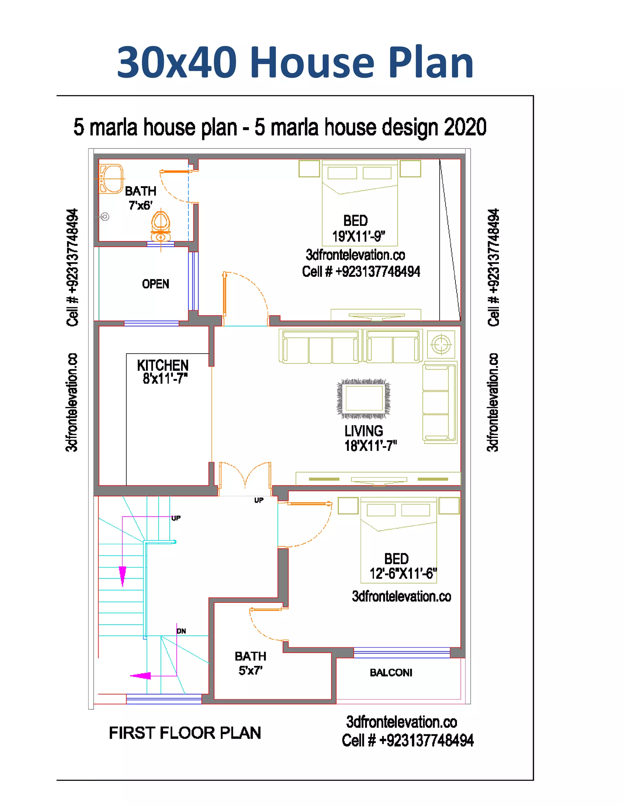 30x40 house plan | 5 Marla House Design | Architect for Design | PDF
