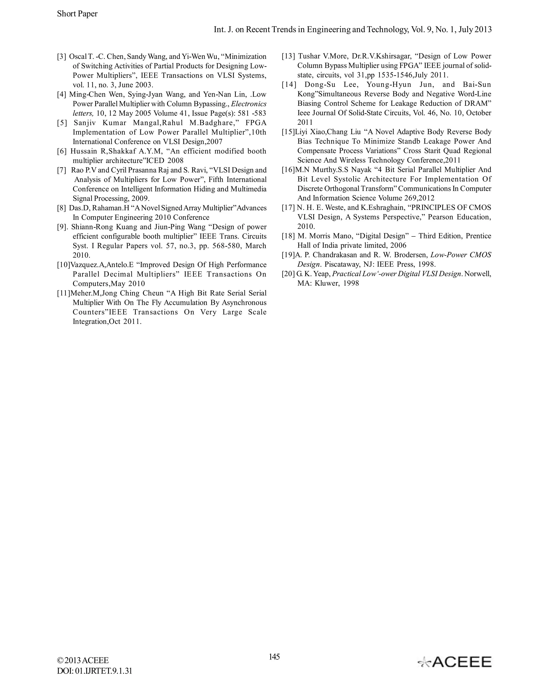 Low Power VLSI Design of Modified Booth Multiplier | PDF