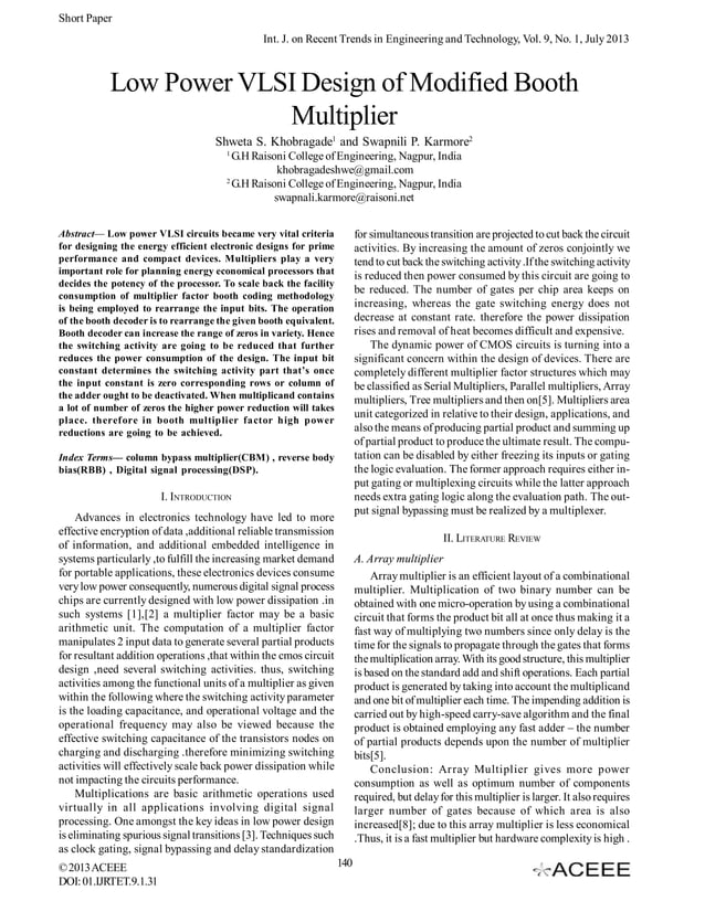 Low Power VLSI Design of Modified Booth Multiplier | PDF